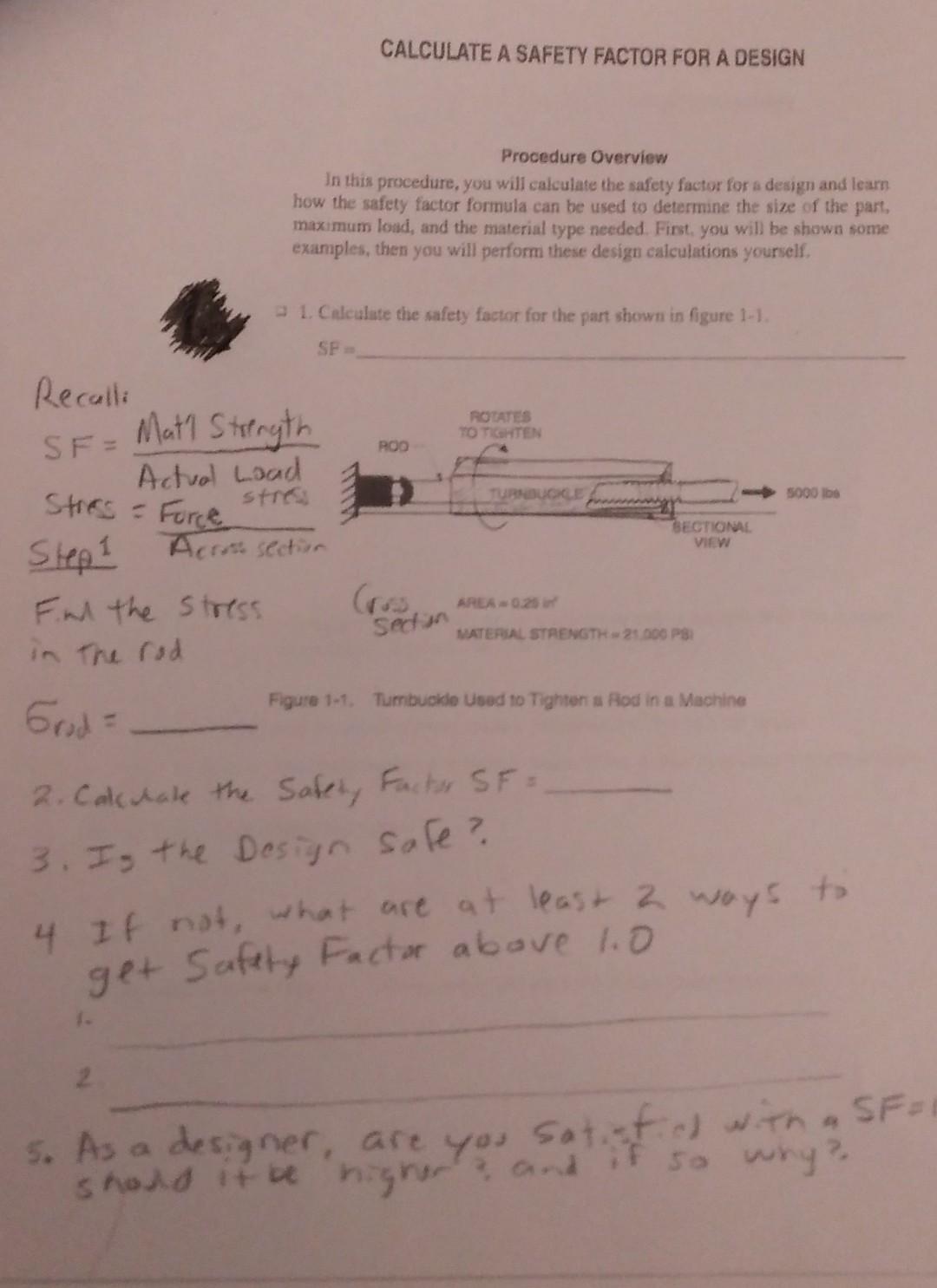 Solved CALCULATE A SAFETY FACTOR FOR A DESIGN Procedure | Chegg.com