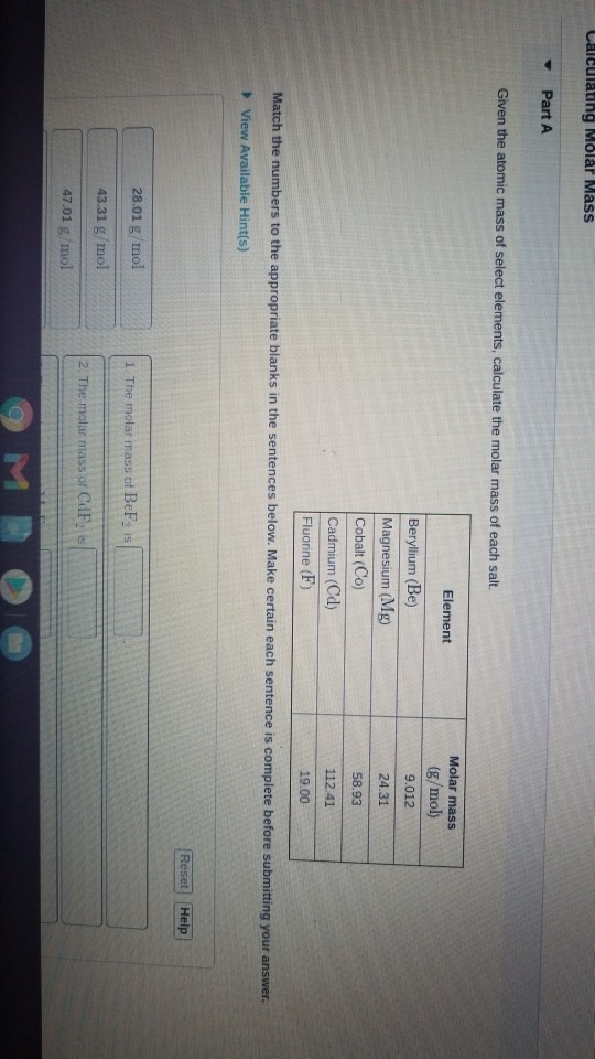 Solved Calculaung Molar Mass Part A Given the atomic mass of | Chegg.com