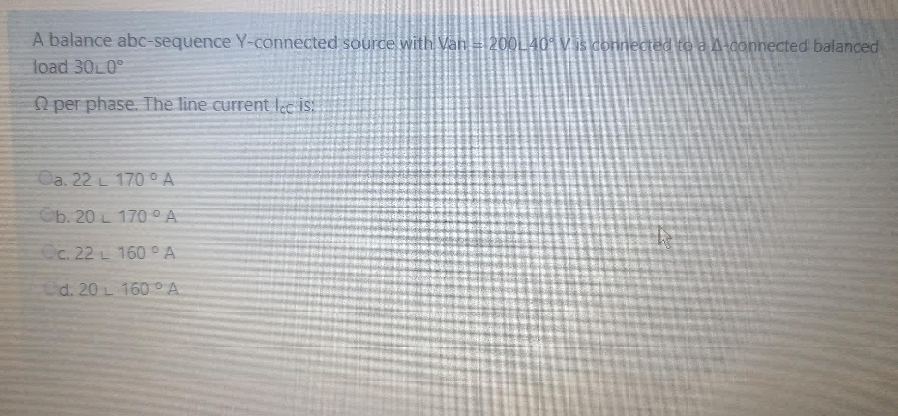 Solved A balance abc-sequence Y-connected source with Van | Chegg.com