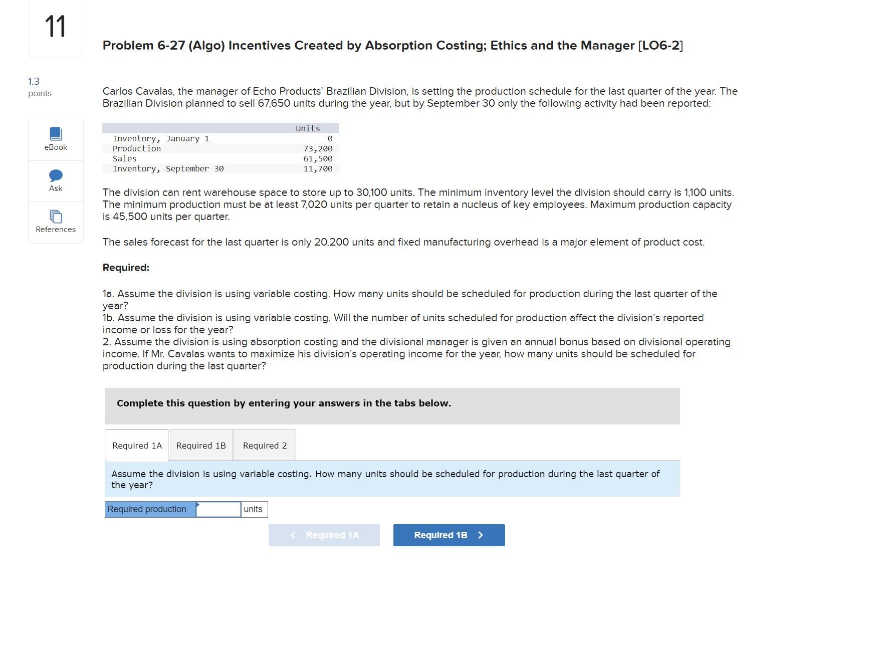 Solved Problem 6-27 (Algo) ﻿Incentives Created by Absorption | Chegg.com