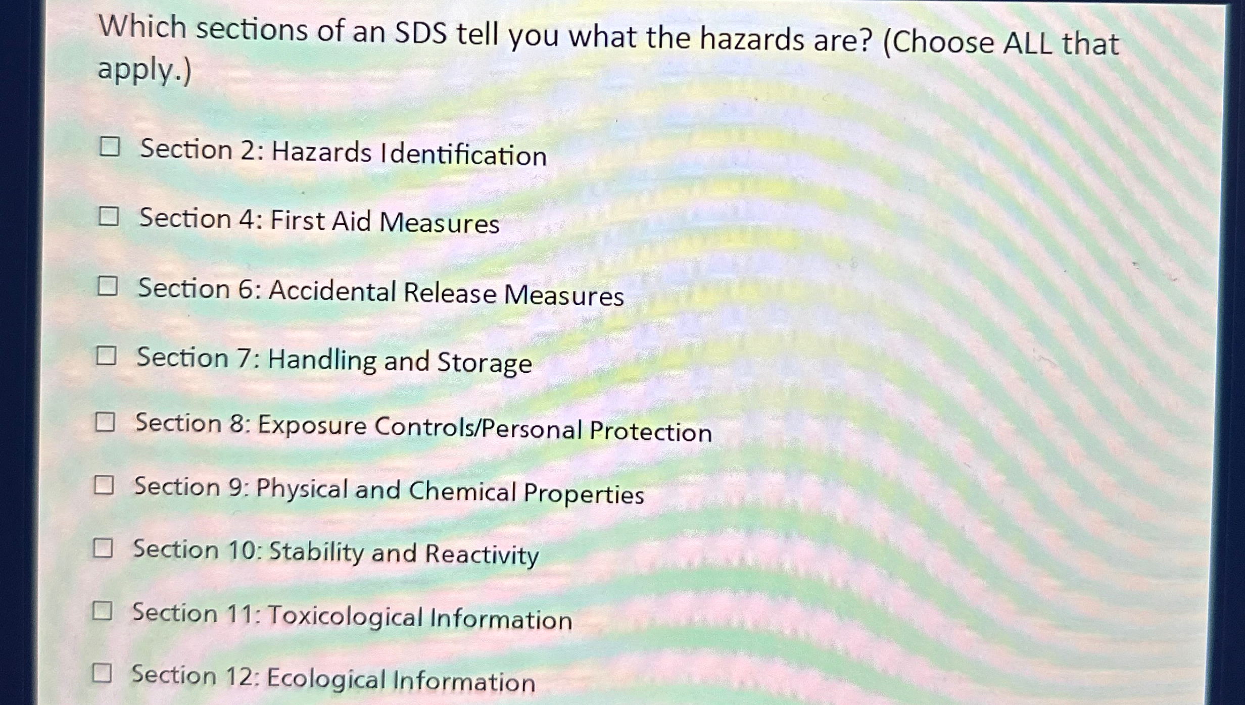 Which sections of an SDS tell you what the hazards | Chegg.com
