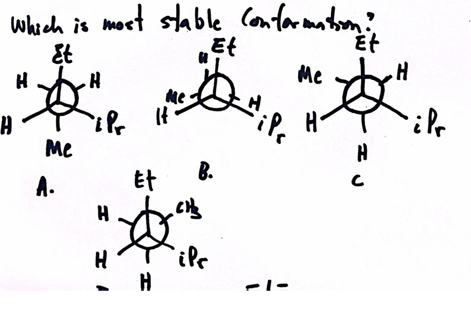 Solved Which is the most stable conformation? | Chegg.com
