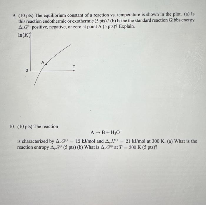 Solved 9. (10 pts) The equilibrium constant of a reaction | Chegg.com