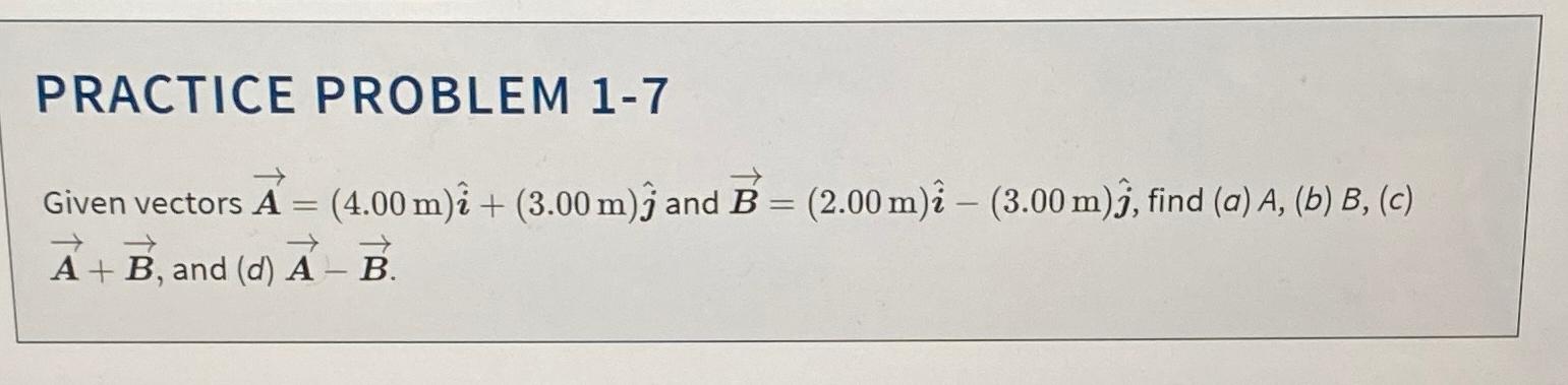Solved PRACTICE PROBLEM 1-7Given vectors | Chegg.com