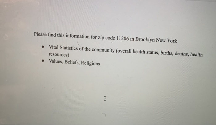 Solved Please find this information for zip code 11206 in | Chegg.com