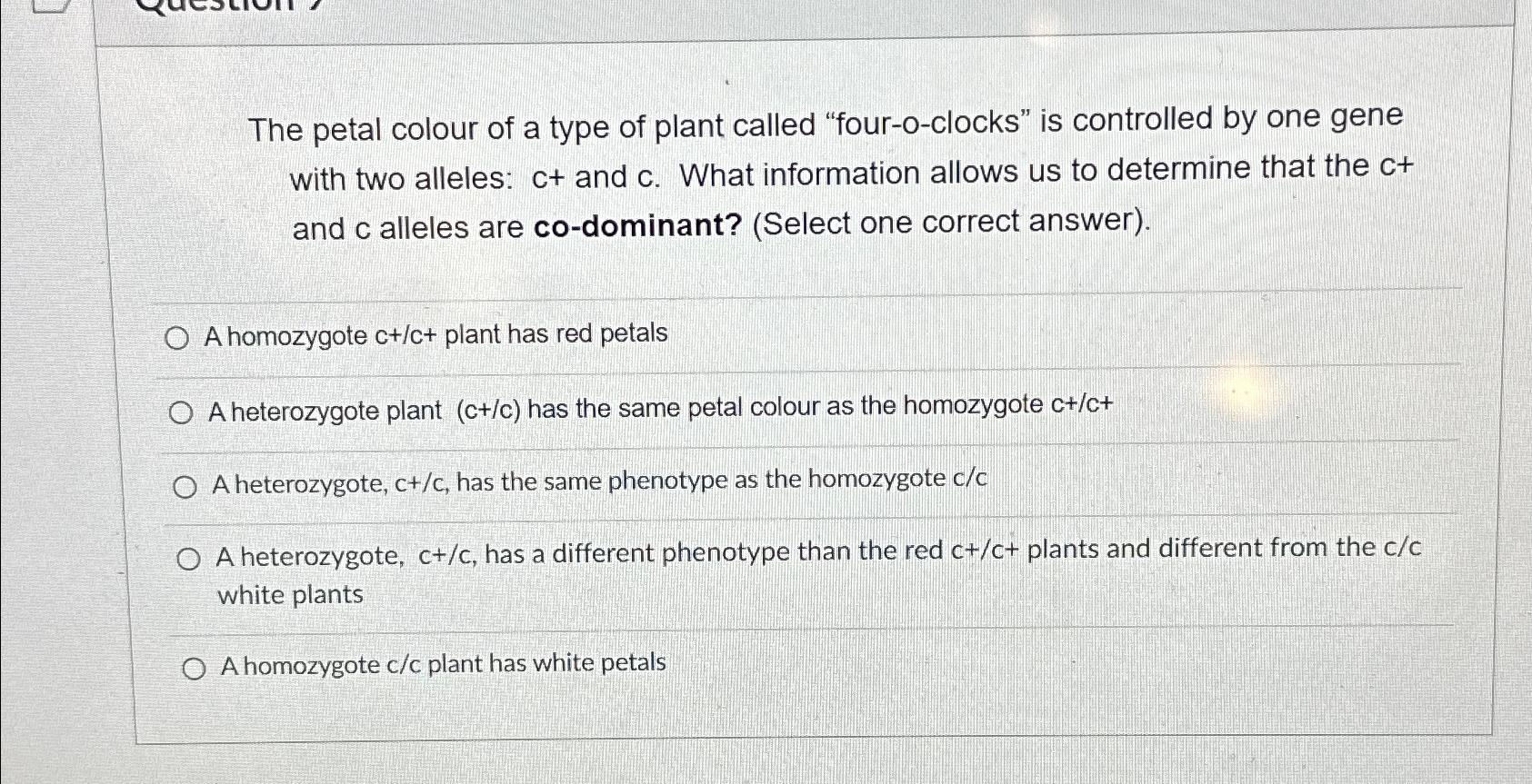 Solved The petal colour of a type of plant called | Chegg.com