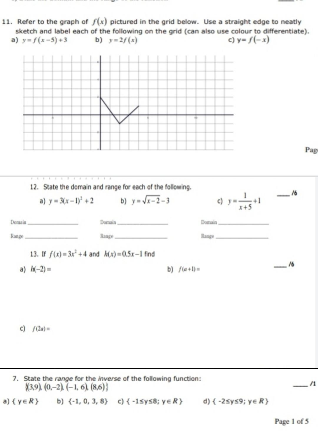 Solved 11. Refer to the graph of f(x) pictured in the grid | Chegg.com