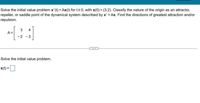 Solved Solve the initial value problem x′(t)=Ax(t) for t≥0, | Chegg.com