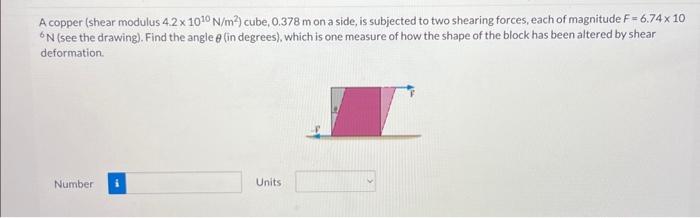 Solved A copper (shear modulus 4.2×1010 N/m2 ) cube, 0.378 m | Chegg.com