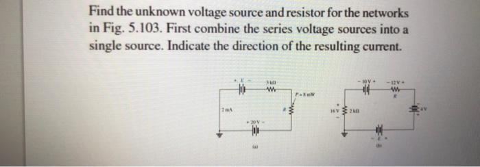 Find the unknown voltage source and resistor for the | Chegg.com