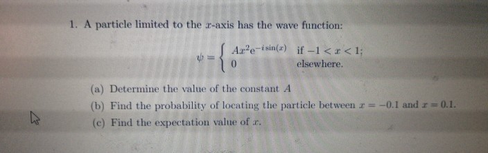 Solved 1. A particle limited to the x-axis has the wave | Chegg.com