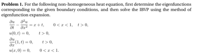 Solved Problem 1. For the following non-homogeneous heat | Chegg.com