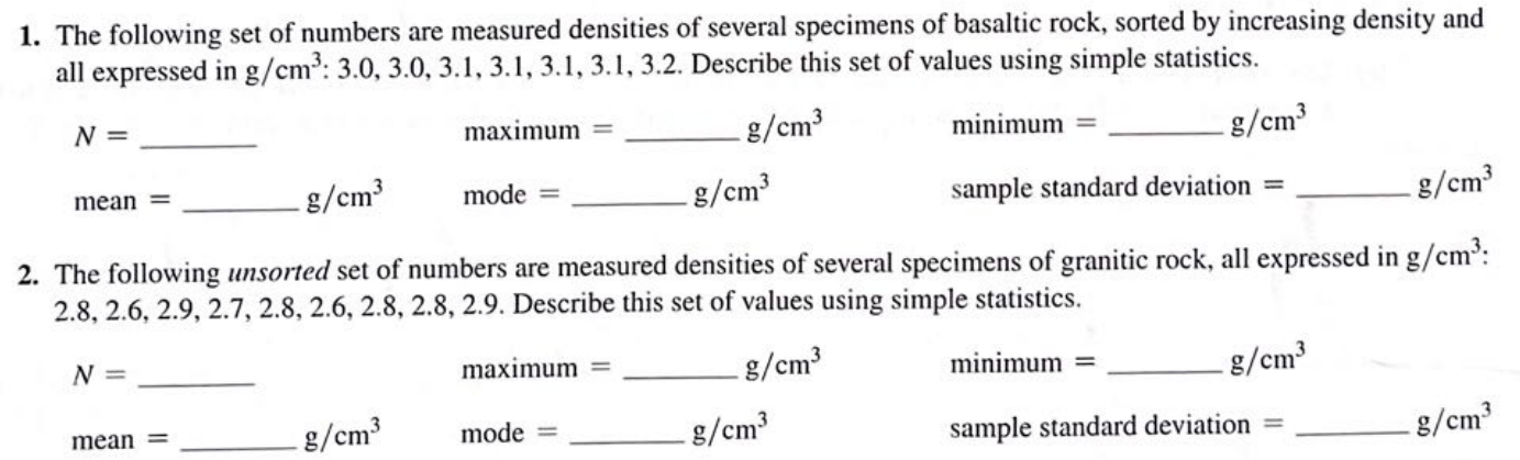 Solved The following set of ﻿numbers are measured densities | Chegg.com