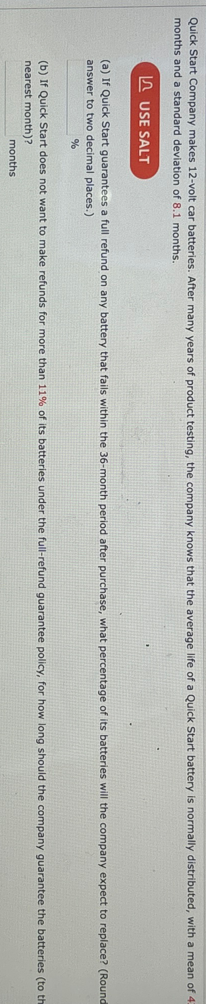 Quick Start Company makes 12 -volt car batteries. | Chegg.com