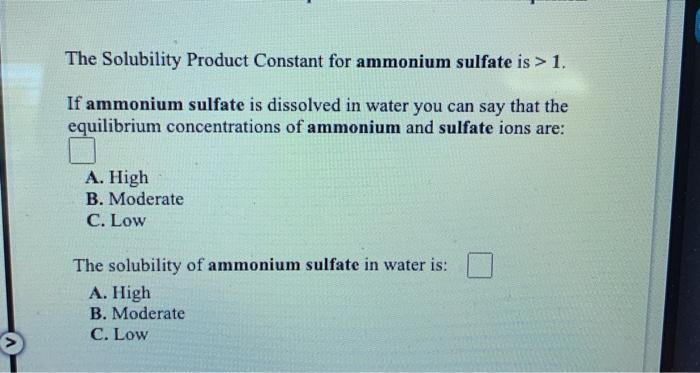 Solved The Solubility Product Constant for ammonium sulfate | Chegg.com