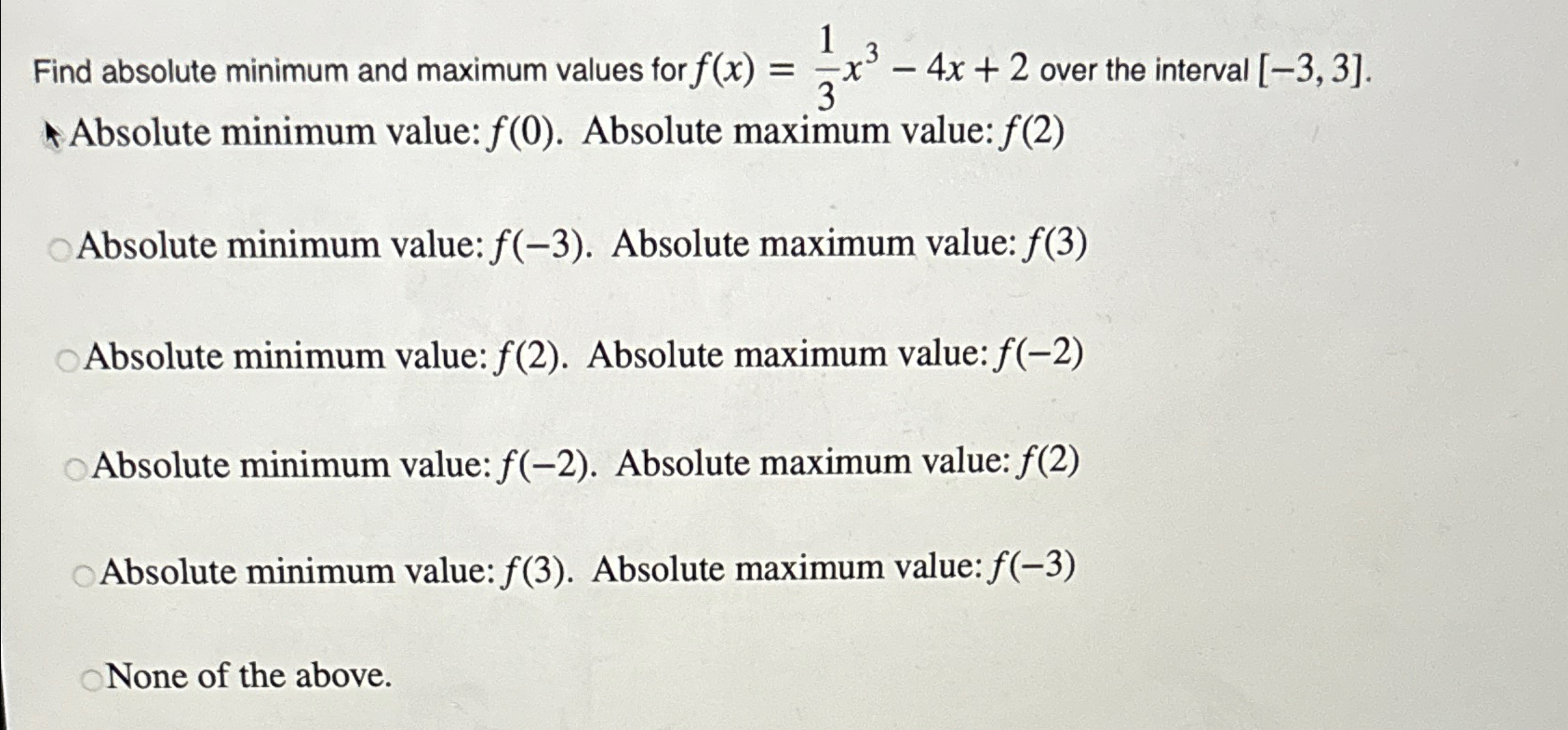 Find absolute minimum and maximum values for | Chegg.com
