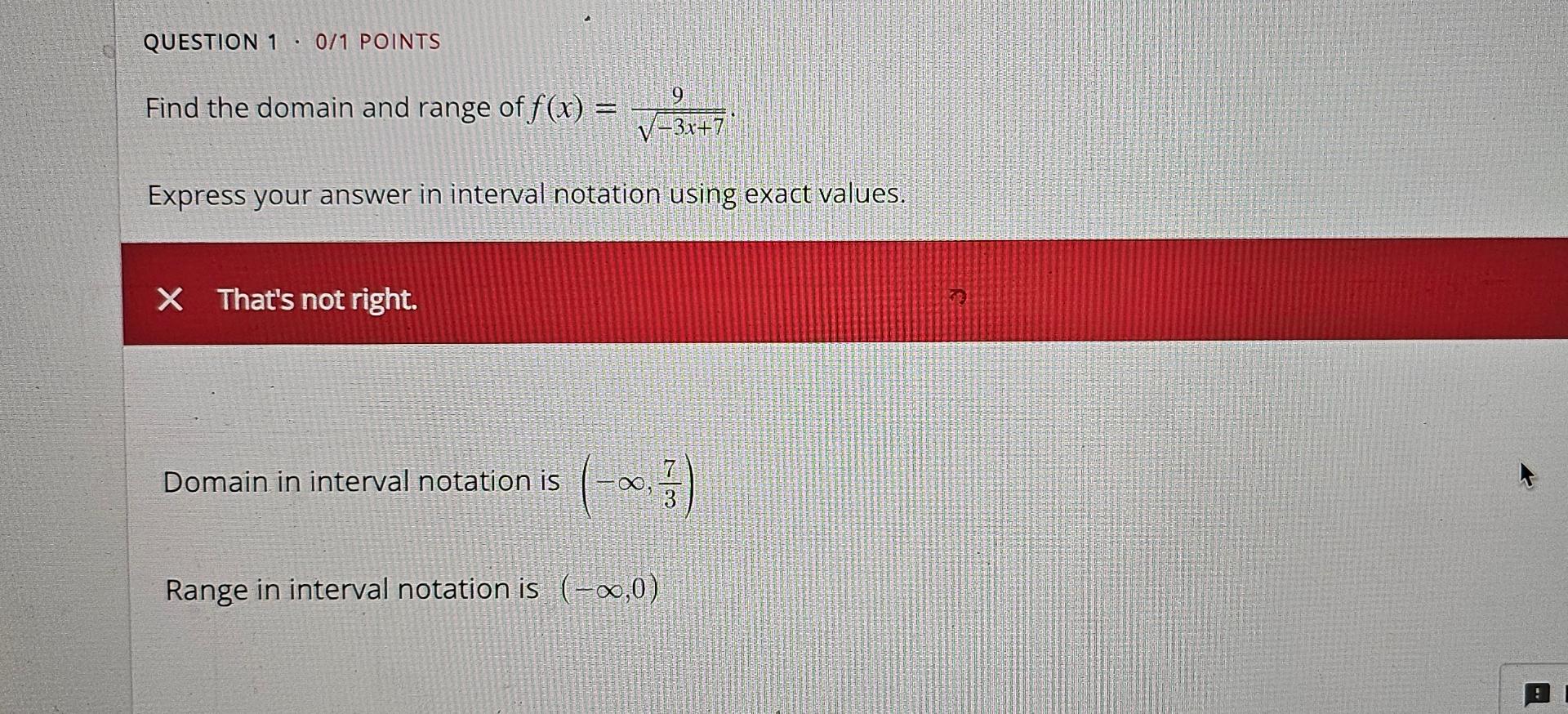 Solved QUESTION 1 - O/1 POINTSFind the domain and range of | Chegg.com Solved QUESTION 1 - O/1 POINTSFind the domain and range of | Chegg.com