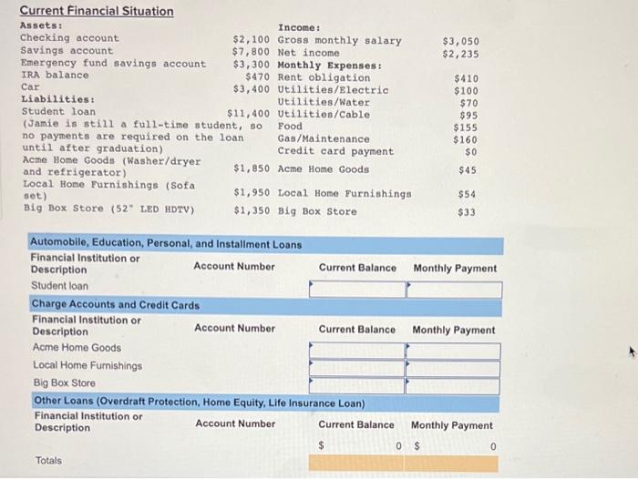 Solved Current Financial SituationFinancial Institution or | Chegg.com