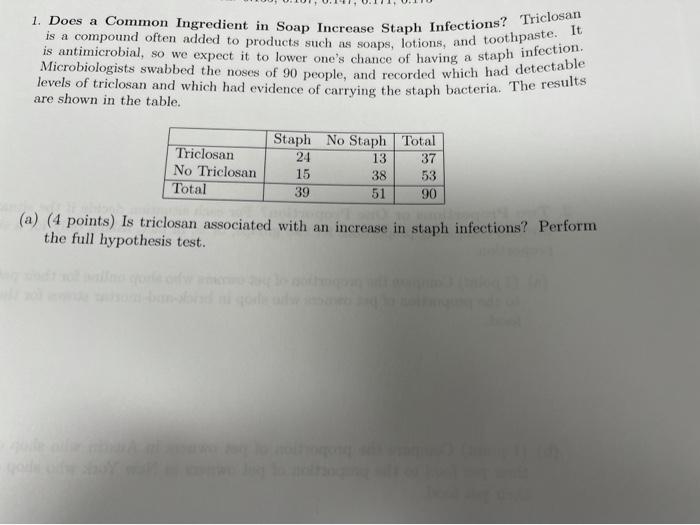 Solved 1. Does a Common Ingredient in Soap Increase Staph | Chegg.com