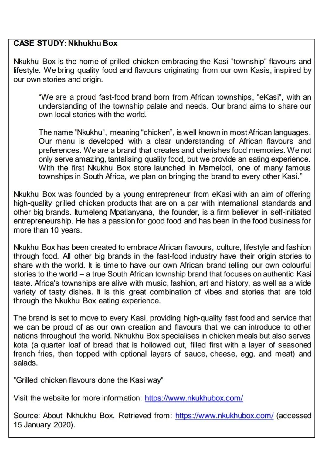 Solved CASE STUDY: Nkhukhu Box Nkukhu Box is the home of | Chegg.com