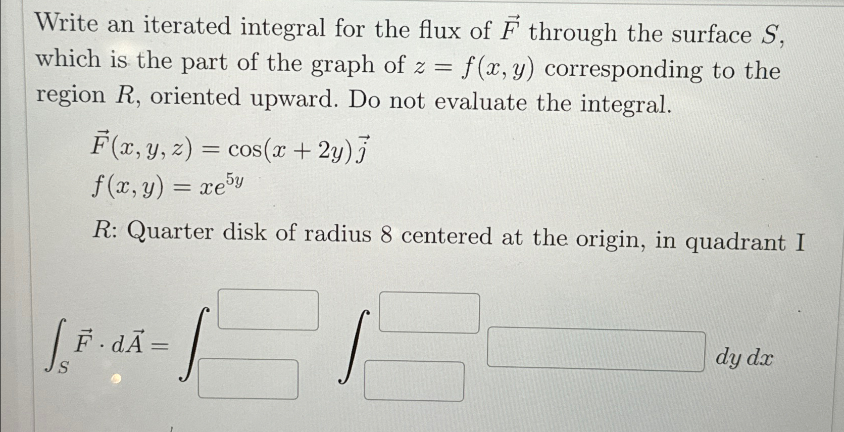Solved Write an iterated integral for the flux of vec(F) | Chegg.com