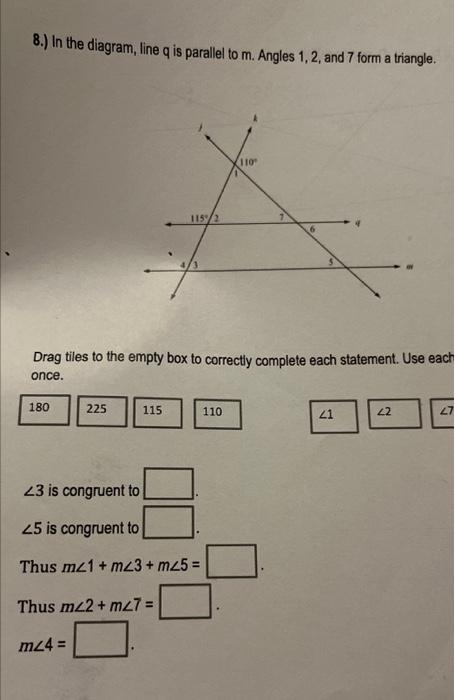 Solved 8.) In the diagram, line q is parallel to m. Angles | Chegg.com