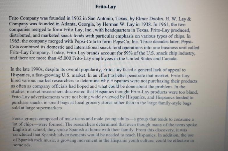 Frito-Lay Frito Company was founded in 1932 in San | Chegg.com