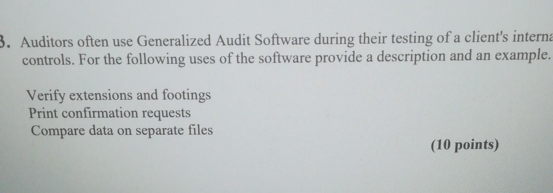 Solved Auditors often use Generalized Audit Software during | Chegg.com