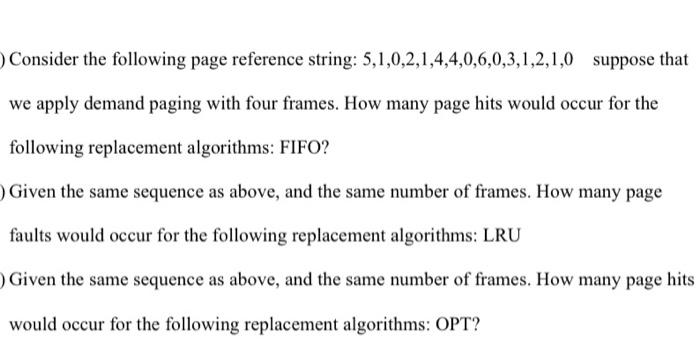 Solved Consider the following page reference string: | Chegg.com