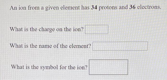 Solved An ion from a given element has 55 protons and 54 | Chegg.com
