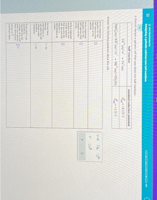Solved A chemit designs a gaivanic cell that uses these two | Chegg.com