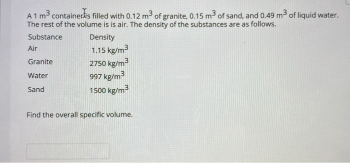 Solved Air A1 m3 containertis filled with 0.12 m3 of | Chegg.com