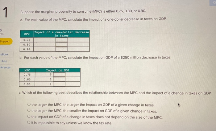 Solved 1 Suppose the marginal propensity to consume (MPC) is | Chegg.com