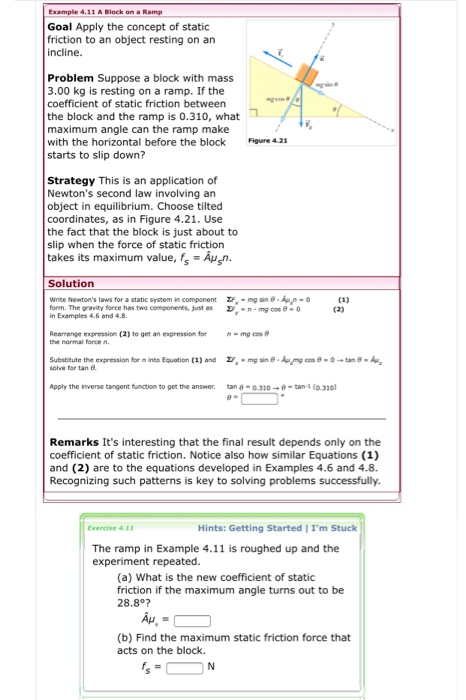 Solved Example 4.11 A Block on a Ramp Goal Apply the concept | Chegg.com