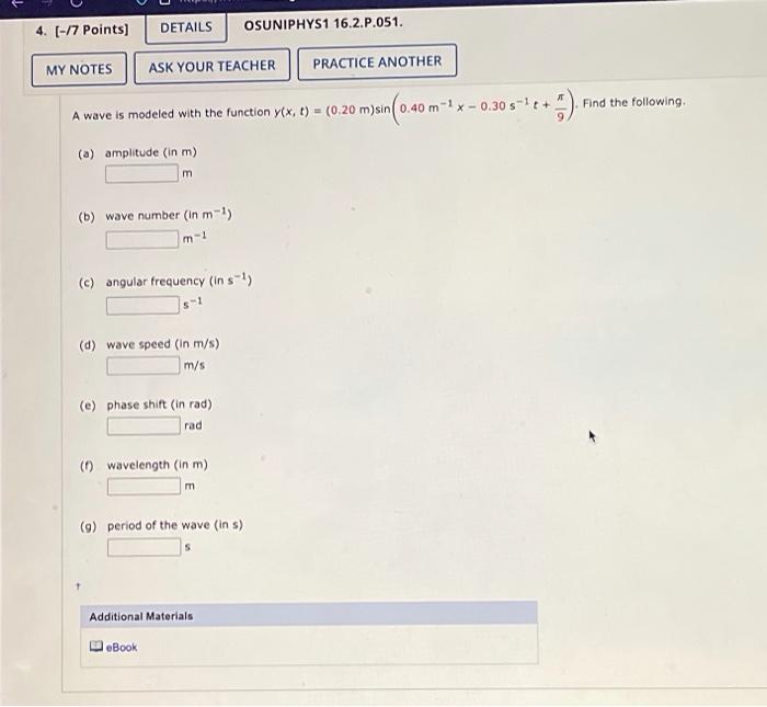 Solved 4. [-17 Points) DETAILS OSUNIPHYS1 16.2.P.051. MY | Chegg.com Solved 4. [-17 Points) DETAILS OSUNIPHYS1 16.2.P.051. MY | Chegg.com