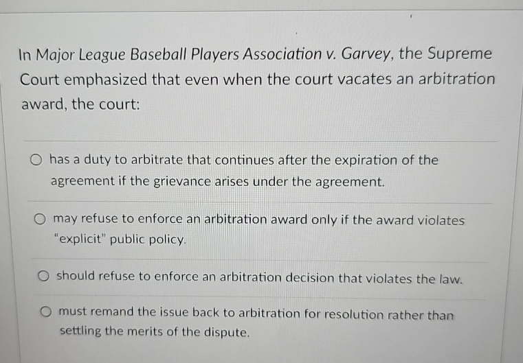 Solved In Major League Baseball Players Association v. | Chegg.com