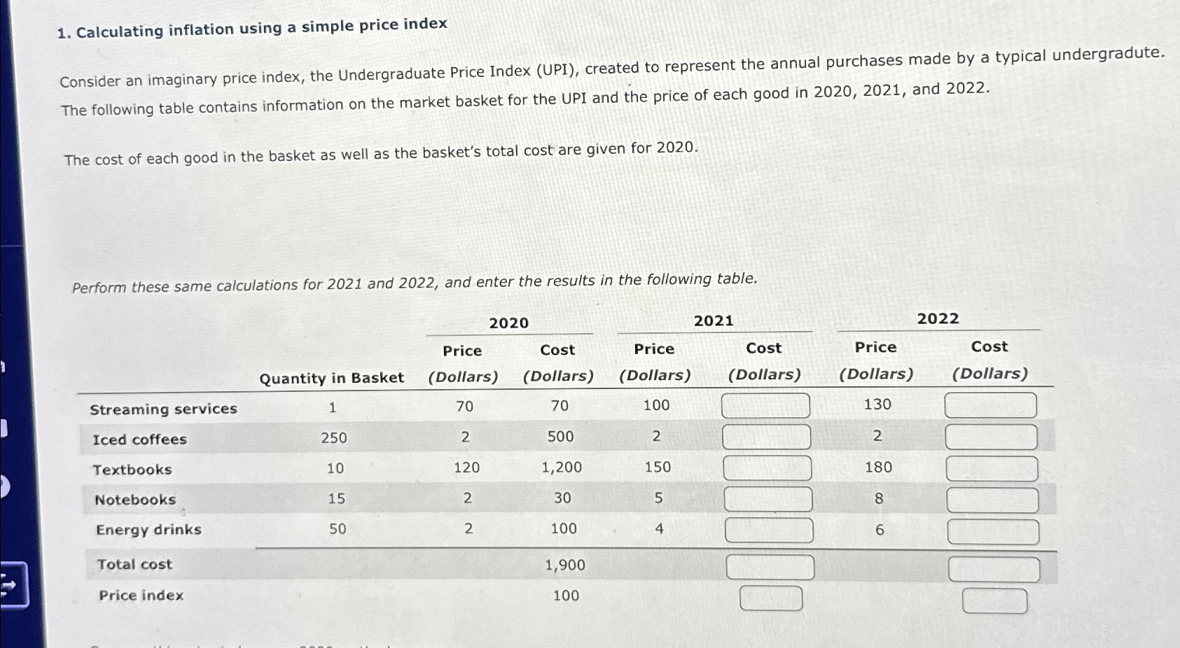 Solved Calculating inflation using a simple price | Chegg.com