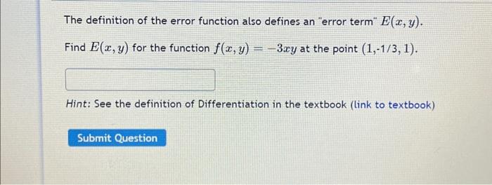 Solved The definition of the error function also defines an | Chegg.com