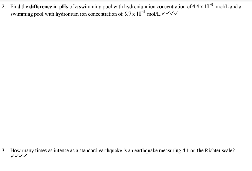 Solved Find the difference in pHs ﻿of a swimming pool with | Chegg.com