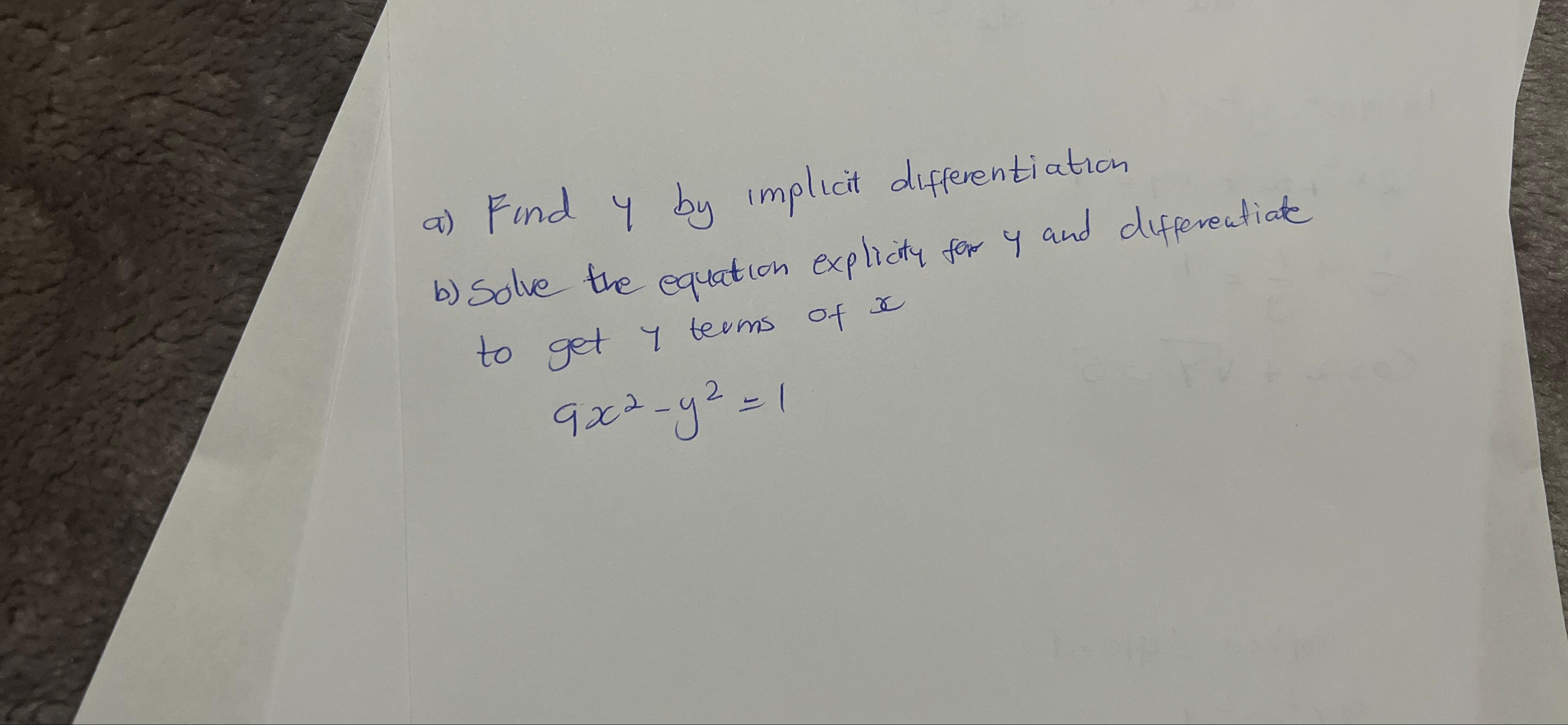 Solved A ﻿find Y ﻿by Implicit Differentiationb ﻿solve The 6845