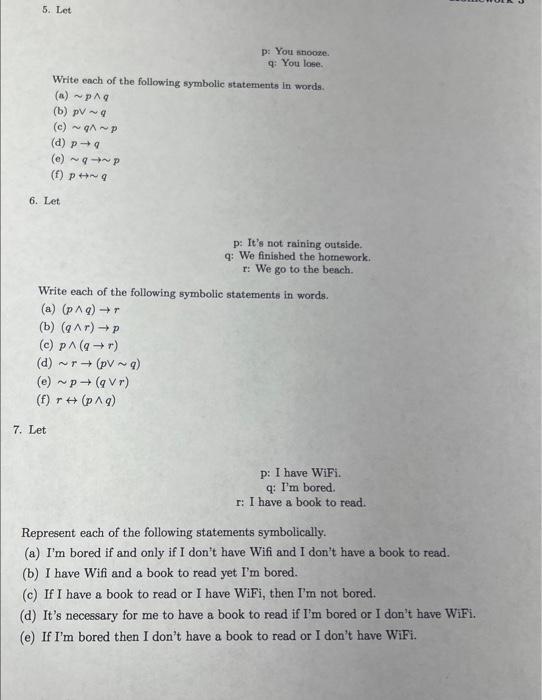 Solved Write each of the following symbolic statements in | Chegg.com