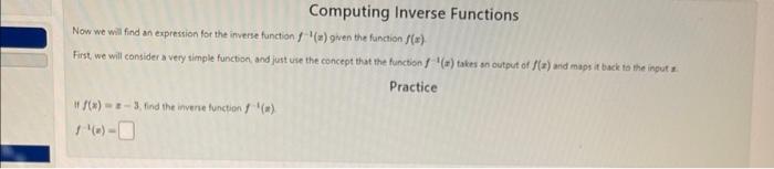 Solved Computing Inverse Functions Now we will find an | Chegg.com