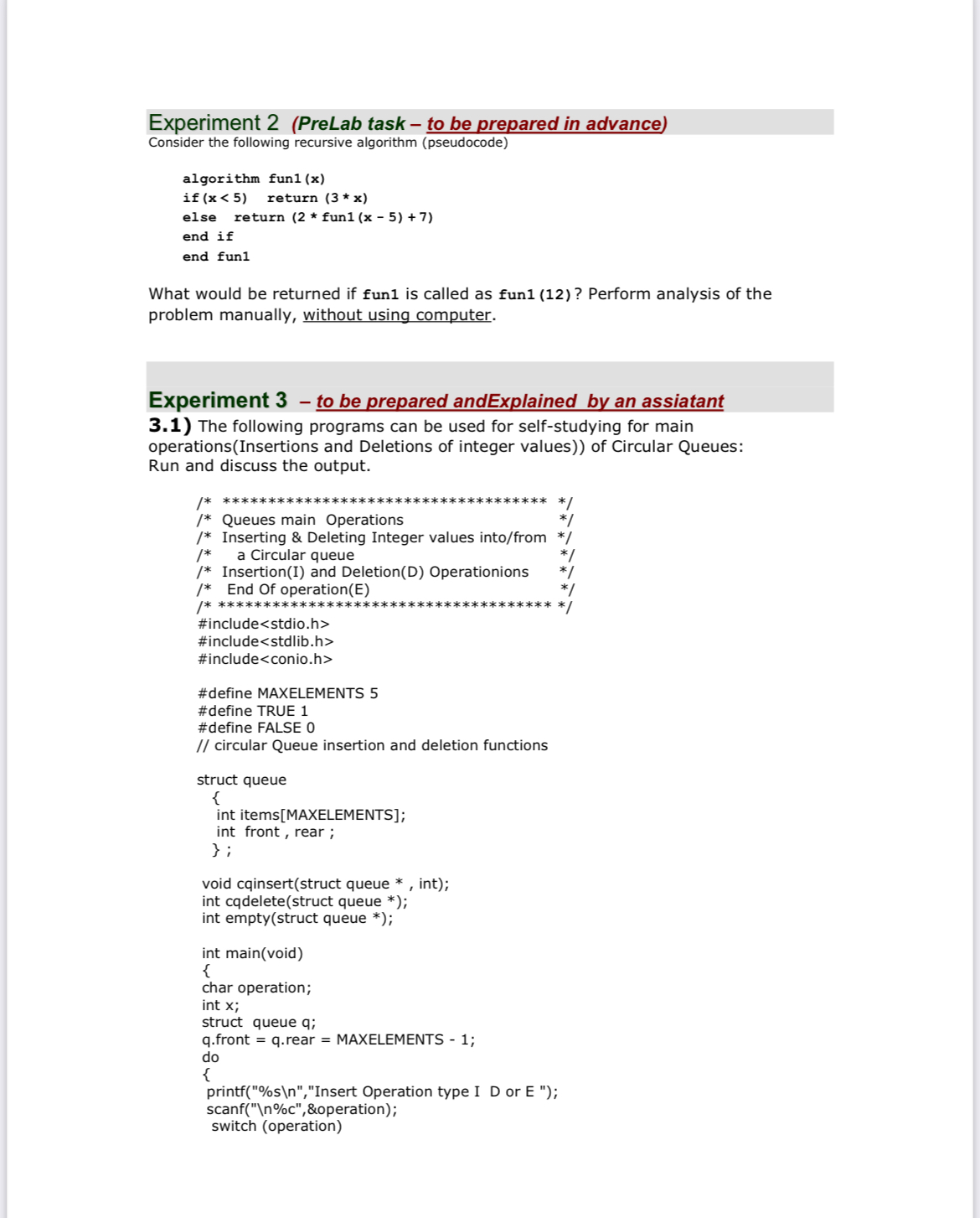 Solved Experiment 2 (PreLab task - ﻿to be prepared in | Chegg.com