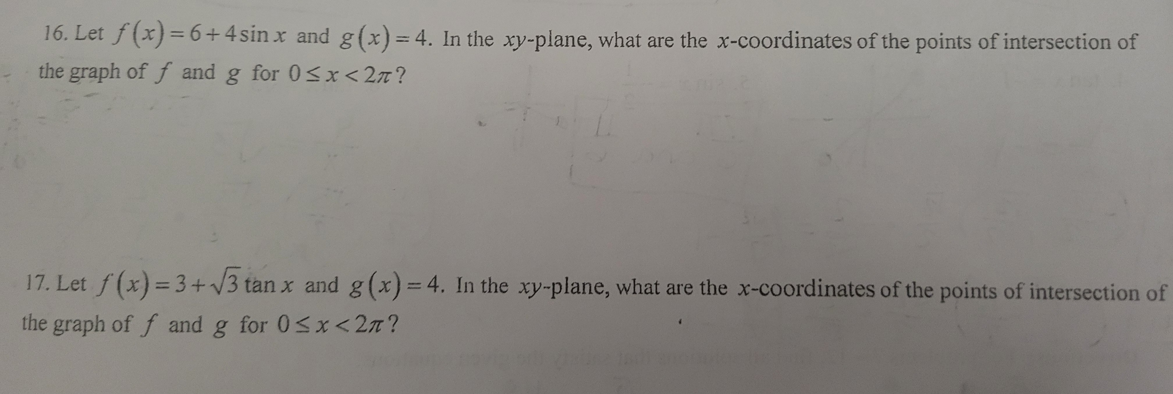 Solved Let f(x)=6+4sinx ﻿and g(x)=4. ﻿In the xy-plane, what | Chegg.com