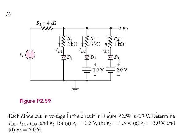 Solved Figure P2.59 Each diode cut-in voltage in the circuit | Chegg.com