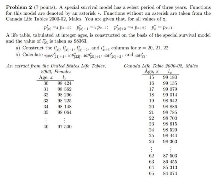 Problem 2 (7 points). A special survival model has a | Chegg.com