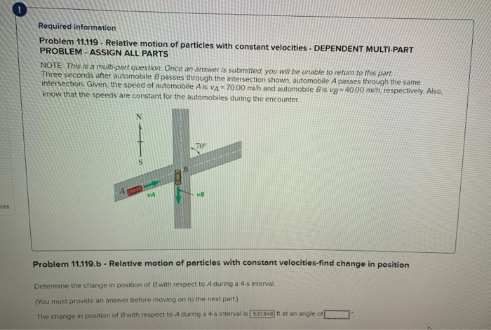 Solved Required information Problem 11.119 - Relative motion | Chegg.com