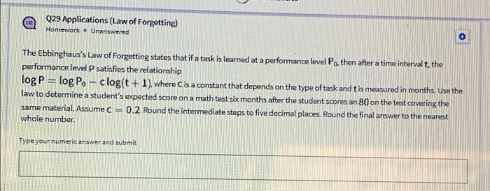 Solved Q29 Applications (Law of Forgetting) Homework – | Chegg.com