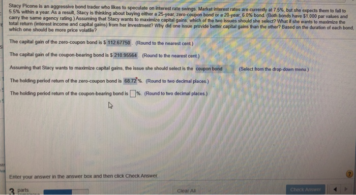Solved Stacy Picone is an aggressive bond trader who likes | Chegg.com