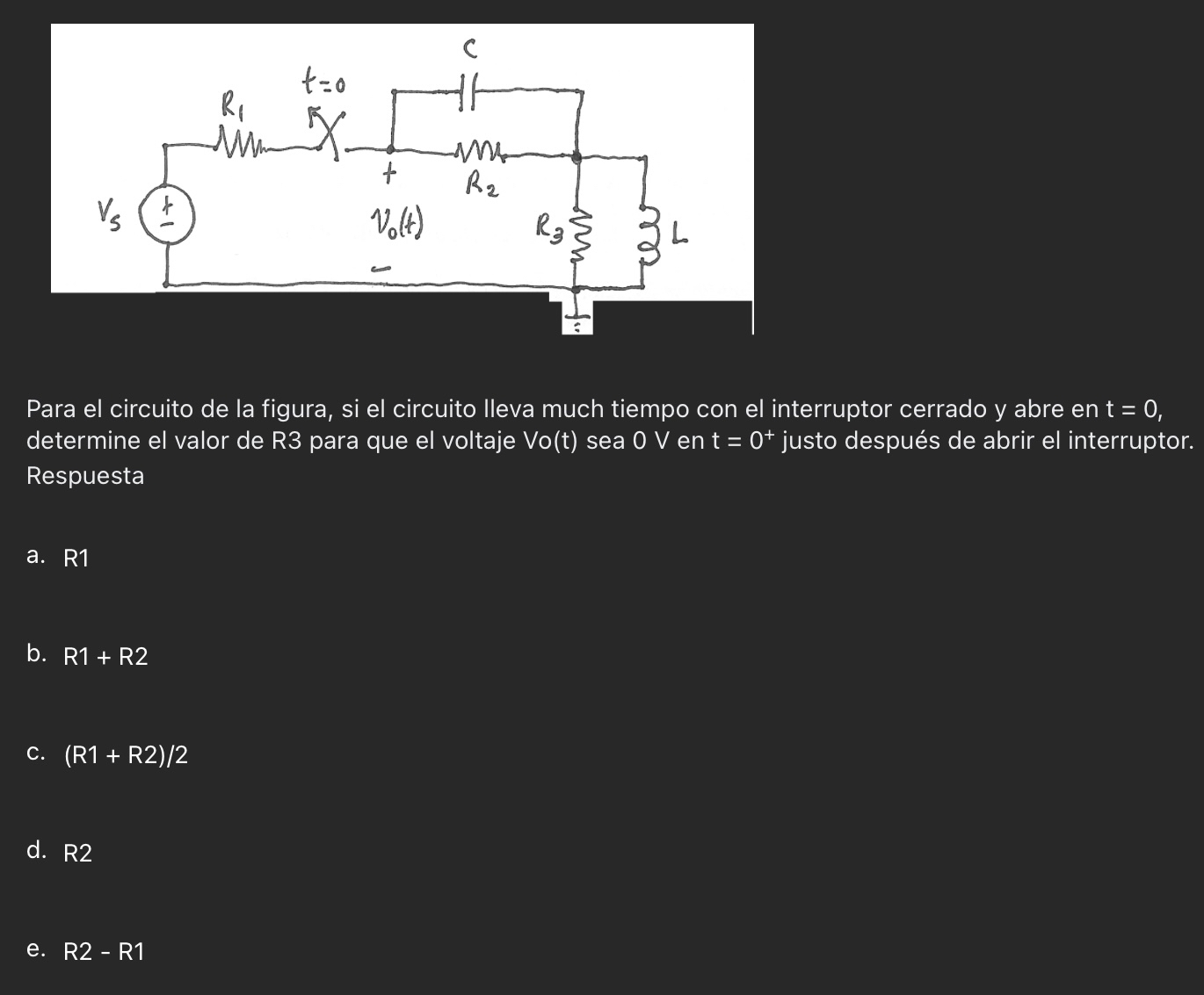 Solved Para el circuito de la figura, si el circuito lleva | Chegg.com